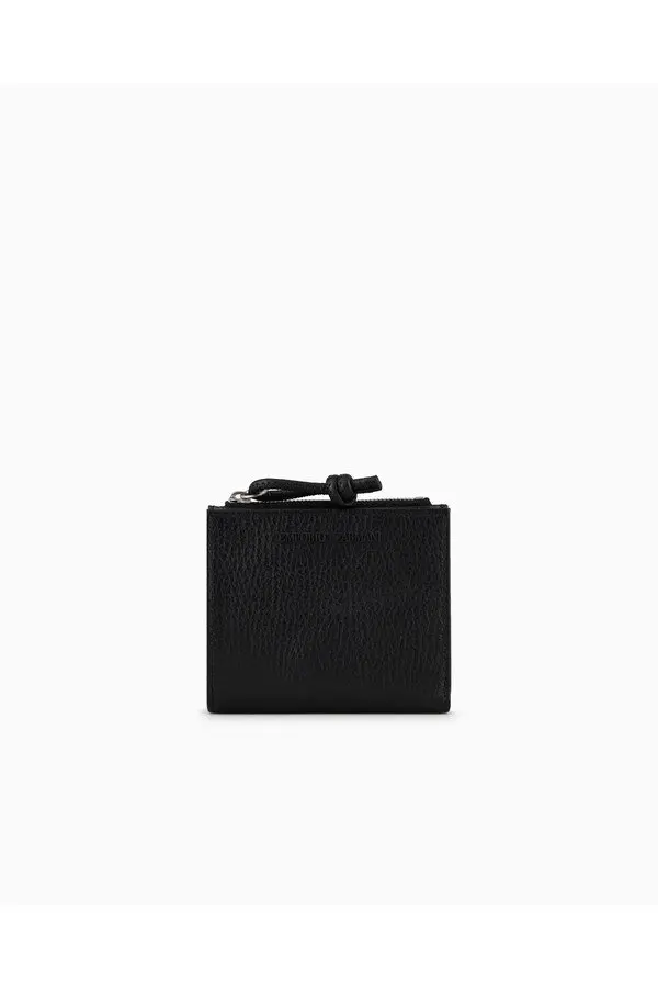 Emporio Armani Zipped, Tumbled-leather Card Holder - Black