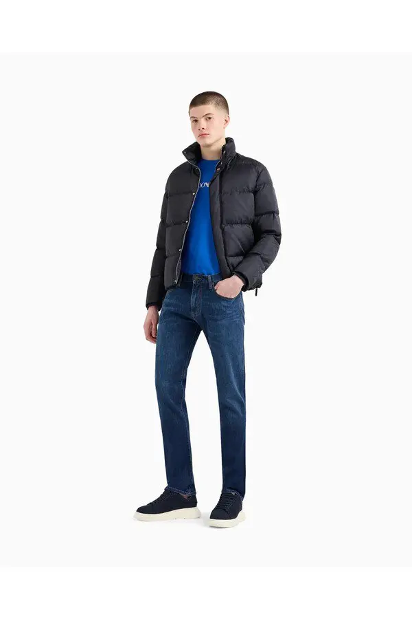 Emporio Armani Quilted Puffer Jacket With Jacquard Eagle - Navy