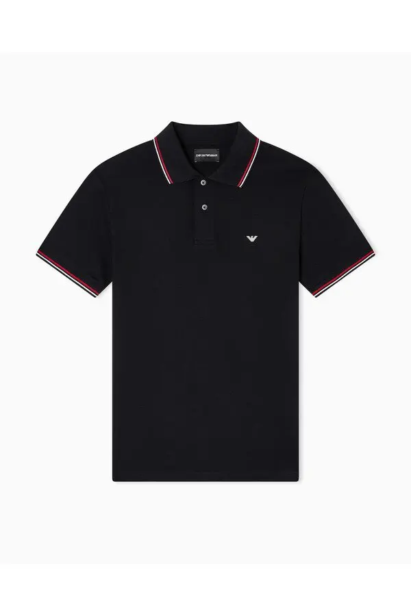 Emporio Armani Slim-fit Stretch Piqué Polo Shirt With Micro Eagle - Black