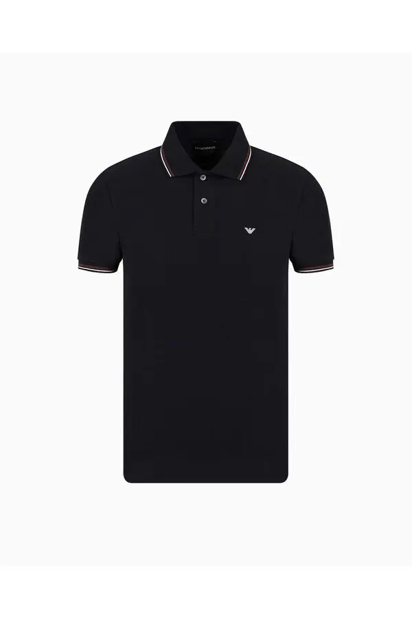 Emporio Armani Slim-fit Stretch Piqué Polo Shirt With Micro Eagle - Navy