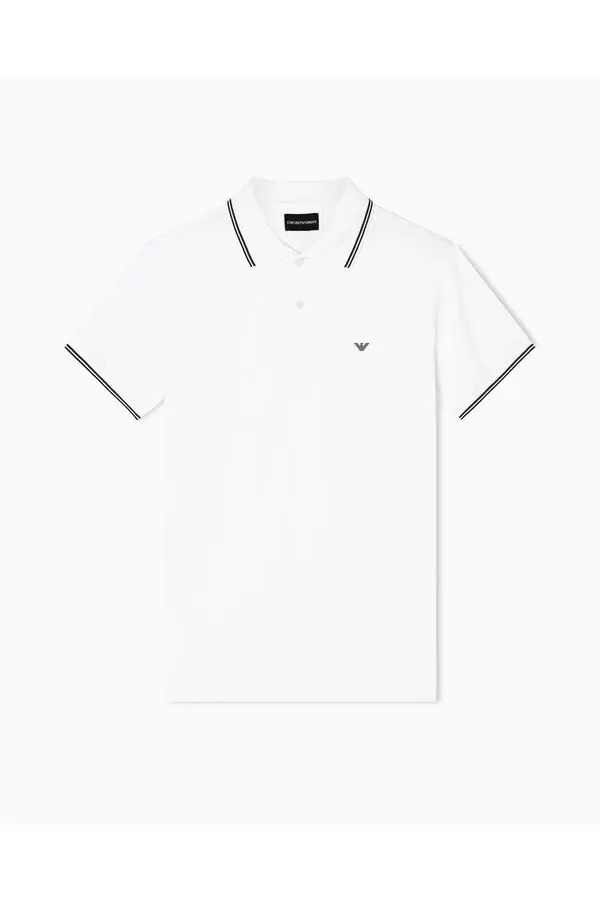 Emporio Armani Slim-fit Stretch Piqué Polo Shirt With Micro Eagle - White