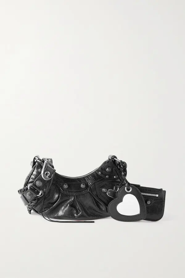 Balenciaga Le Cagole Xs Studded Crinkled-leather Shoulder Bag - Black