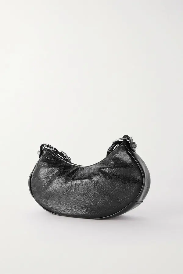 Balenciaga Le Cagole Xs Studded Crinkled-leather Shoulder Bag - Black