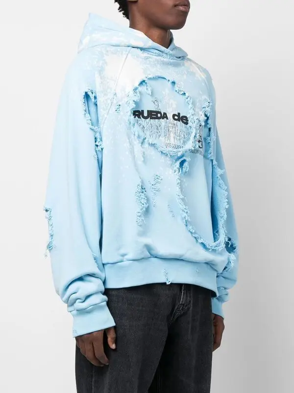 Liberal Youth Ministry Destroyed Slogan-Print Hoodie In Blue - 48