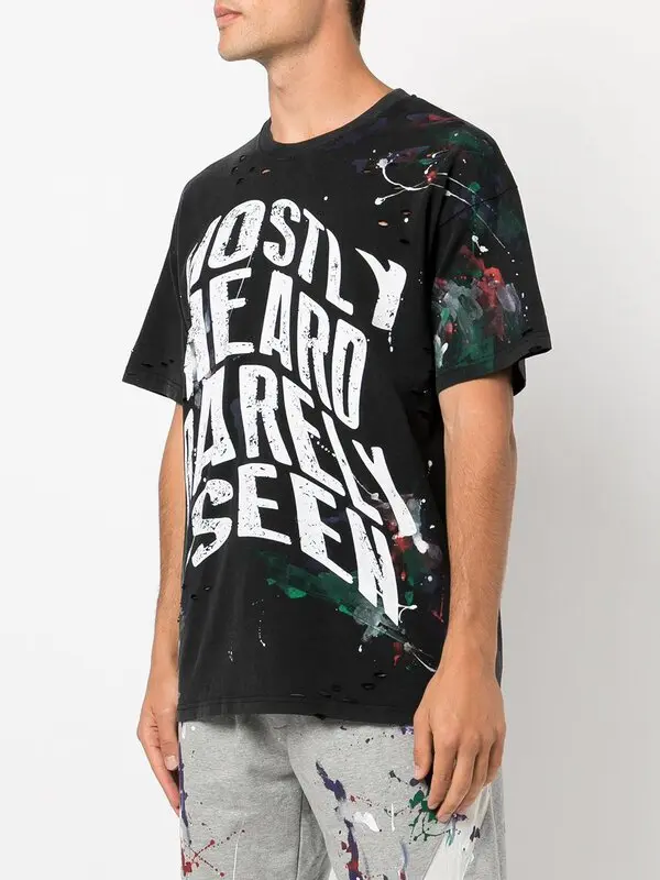 MOSTLY HEARD RARELY SEEN Warped-text Paint T-shirt