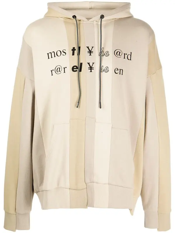 MOSTLY HEARD RARELY SEEN Spliced Text Hoodie - Neutrals