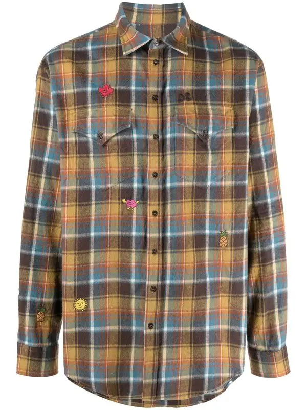 Dsquared2 Embroidered-detail Plaid-check Print Shirt