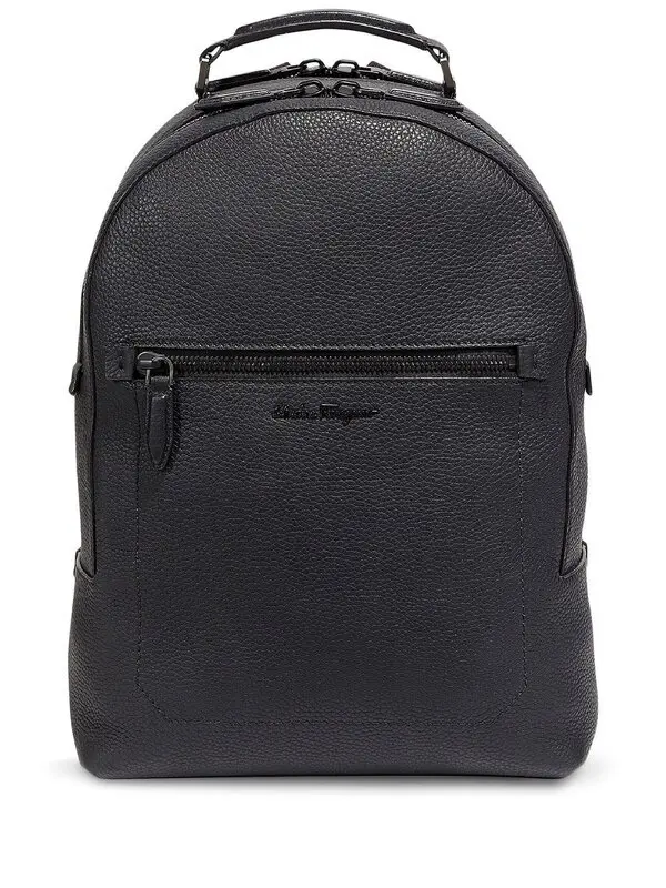 FERRAGAMO Embroidered Logo Backpack - Black