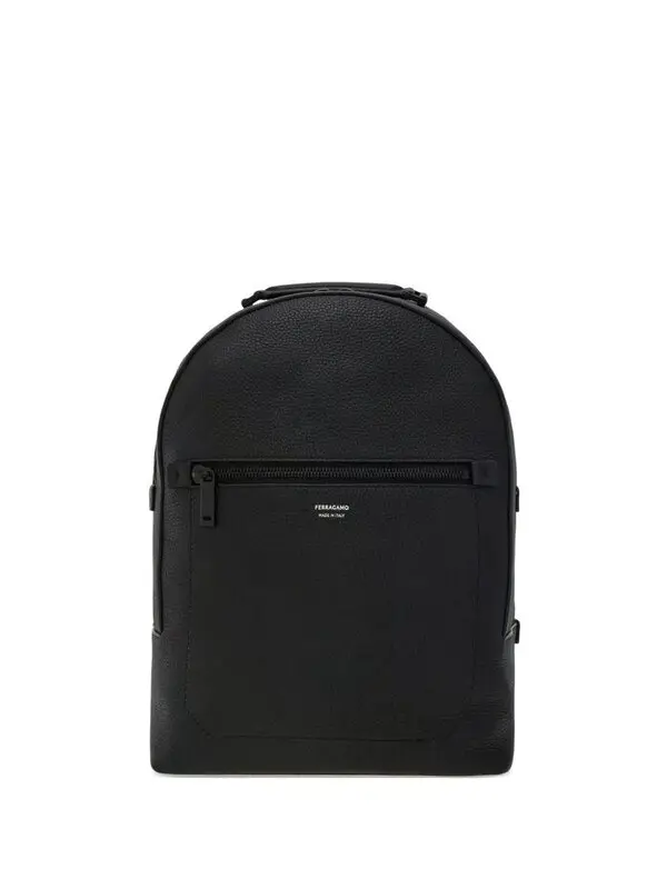 FERRAGAMO Leather Backpack With Logo - Black