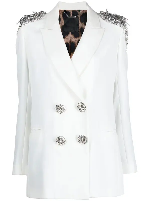Philipp Plein Crystal-embellished Double-breasted Blazer - White
