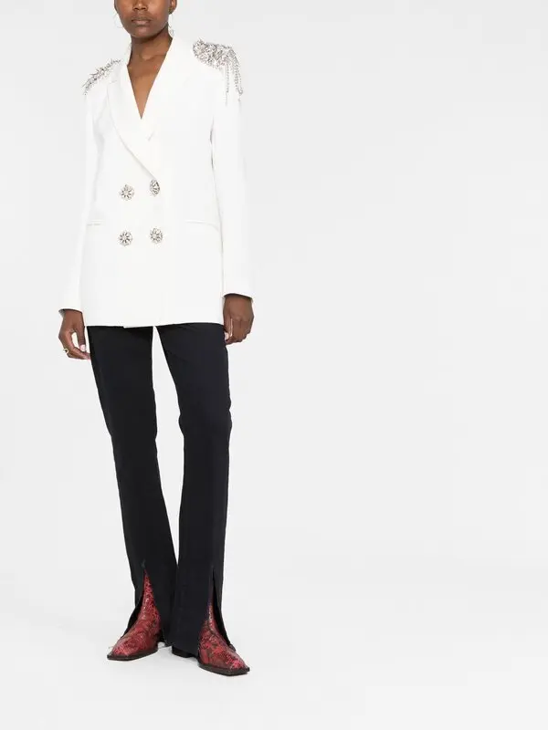 Philipp Plein Crystal-embellished Double-breasted Blazer - White