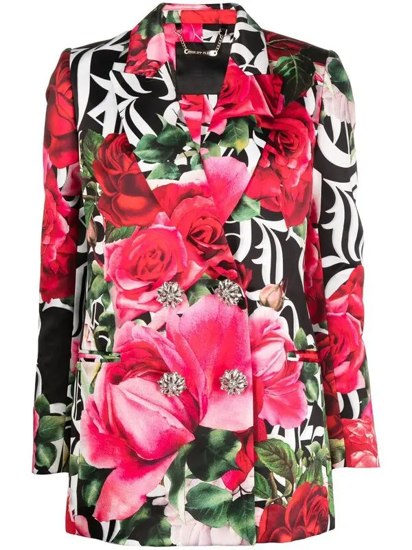 Philipp Plein Floral-print Blazer - Black
