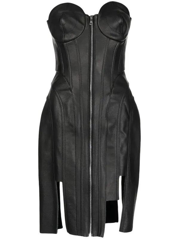 leather corset dresses Elegant Strapless Faux Leather Black Couture Corset Dress