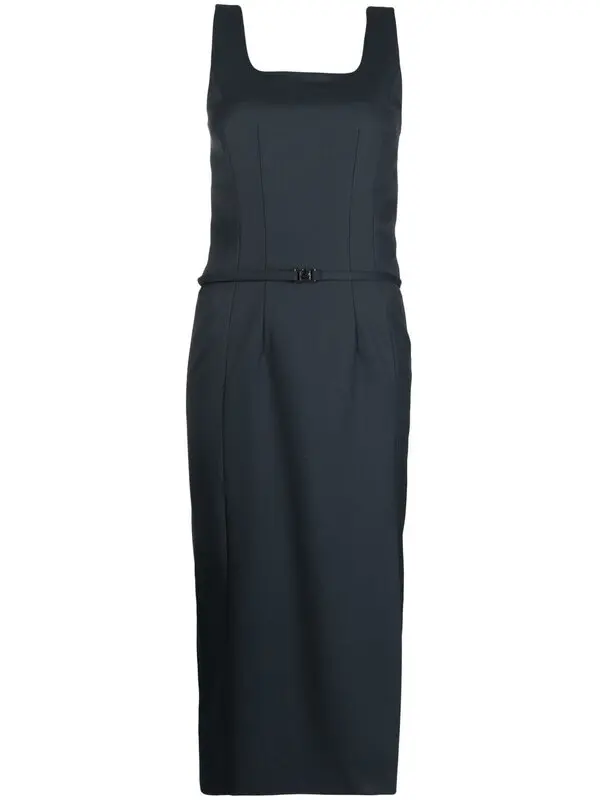 LOW CLASSIC Side-slit Belted Dress - Blue