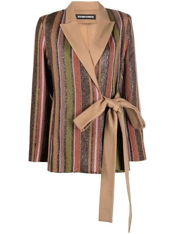BENJAMIN BENMOYAL Striped Belted Blazer