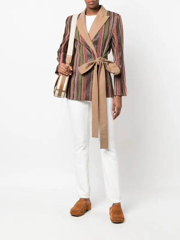 BENJAMIN BENMOYAL Striped Belted Blazer