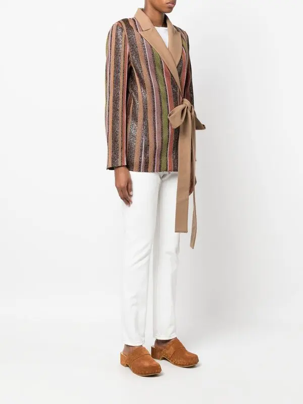 BENJAMIN BENMOYAL Striped Belted Blazer