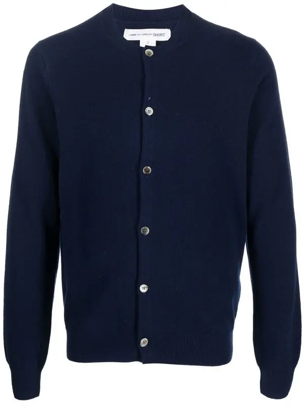 Comme Des Garçons Crew-neck Lambswool Cardigan - Blue