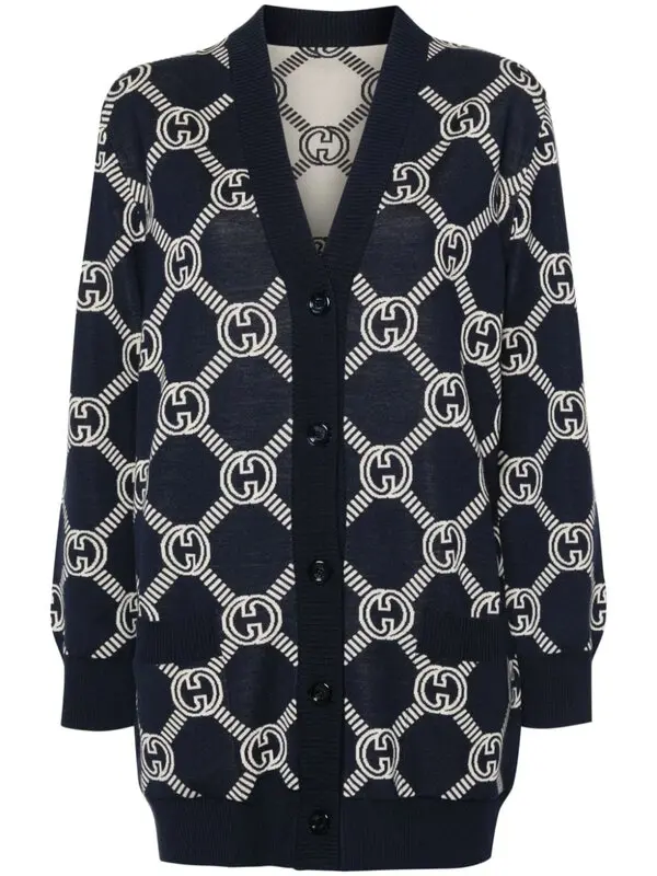 Gucci Gg Jacquard Reversible Cardigan - Blue