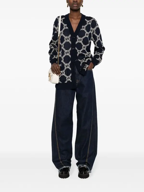 Gucci Gg Jacquard Reversible Cardigan - Blue