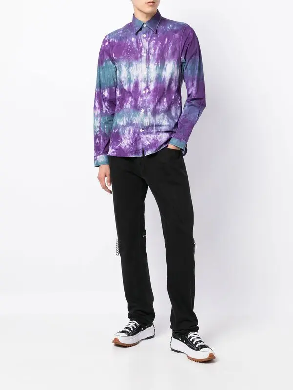 STAIN SHADE Long-sleeve Button-up Tie-dye Shirt