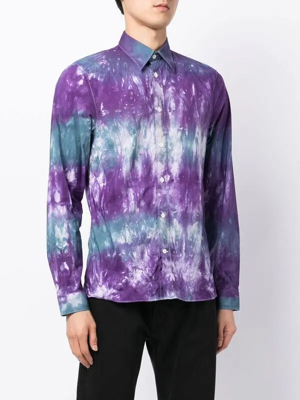 STAIN SHADE Long-sleeve Button-up Tie-dye Shirt