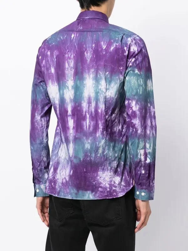 STAIN SHADE Long-sleeve Button-up Tie-dye Shirt