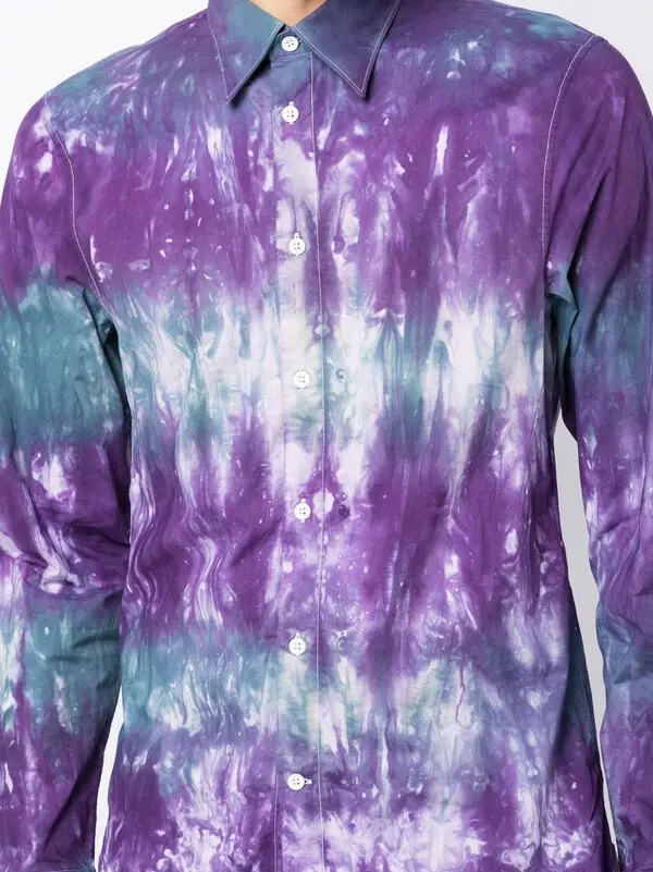 STAIN SHADE Long-sleeve Button-up Tie-dye Shirt