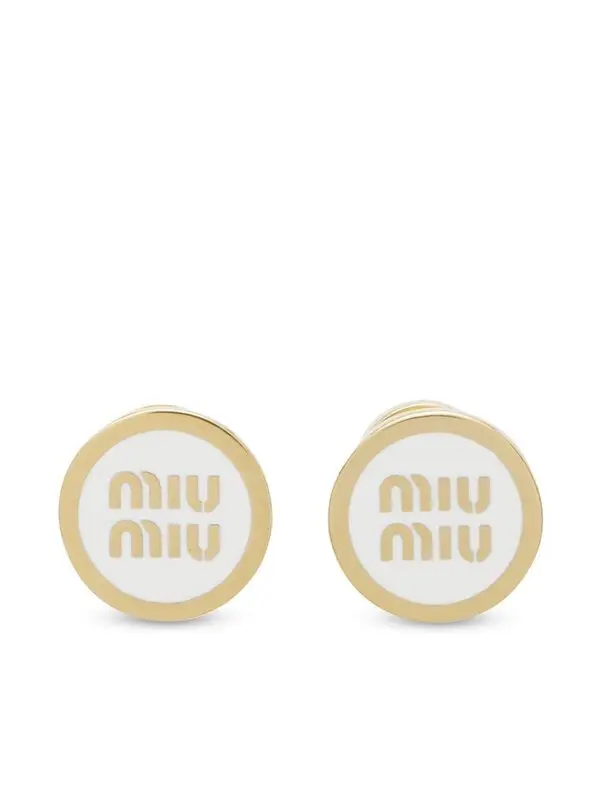 Miu Miu Logo Stud Earrings - White