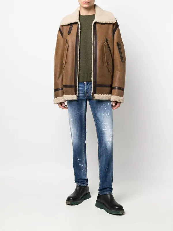 Dsquared2 Shearling-trimmed Biker Jacket