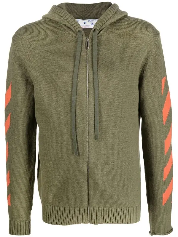 Off-White Knitted Chevron-detail Hoodie - Green