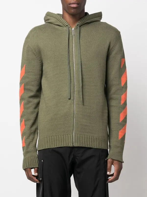 Off-White Knitted Chevron-detail Hoodie - Green