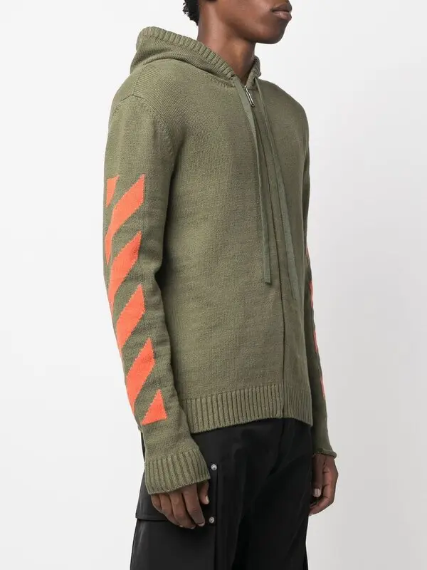 Off-White Knitted Chevron-detail Hoodie - Green