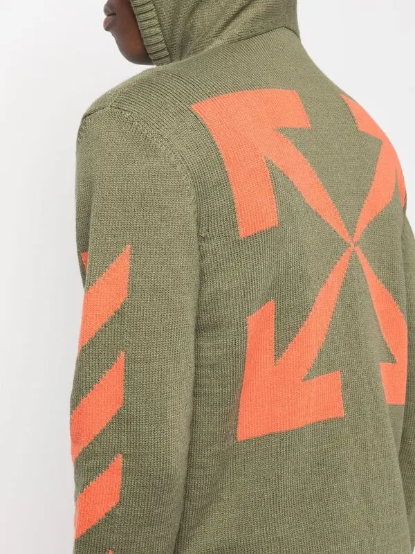 Off-White Knitted Chevron-detail Hoodie - Green