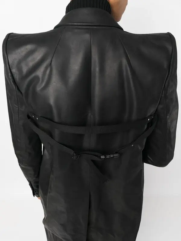 Rick Owens Neue Leather Coat - Black | Editorialist