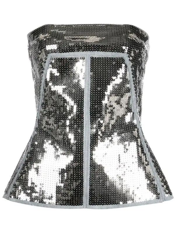 Rick Owens Sequin-embellished Bustier Top - Silver