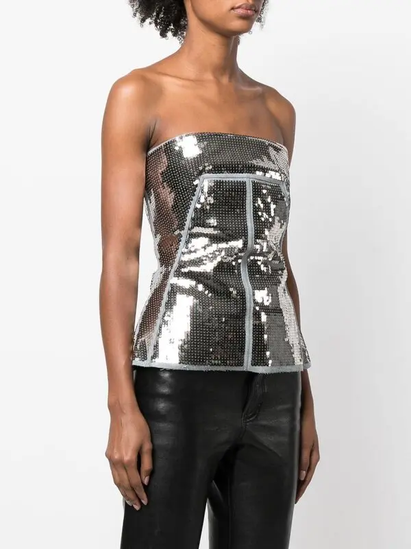 Rick Owens Sequin-embellished Bustier Top - Silver
