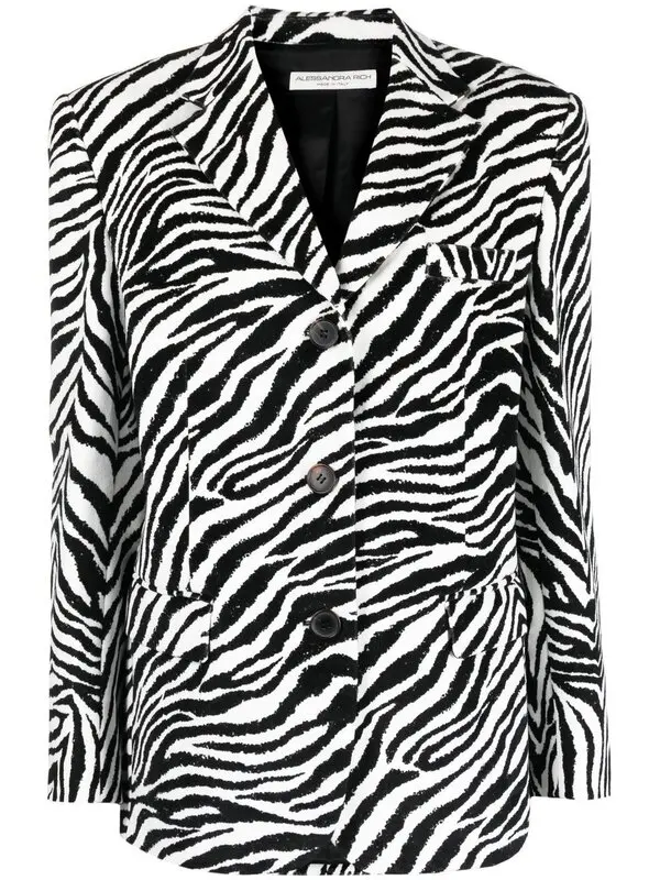 Alessandra Rich Zebra-print Single-breasted Blazer - White