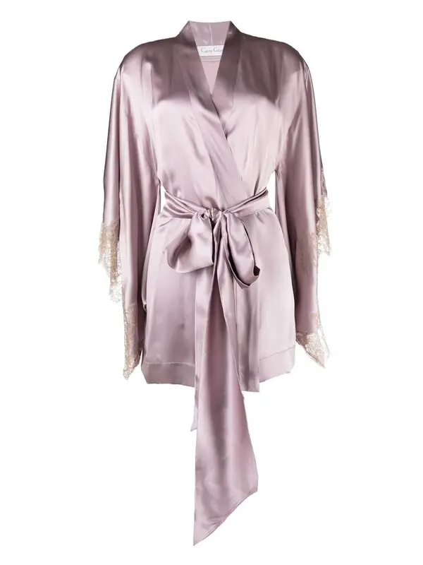Carine Gilson Lace-detail Belted Silk Robe - Pink