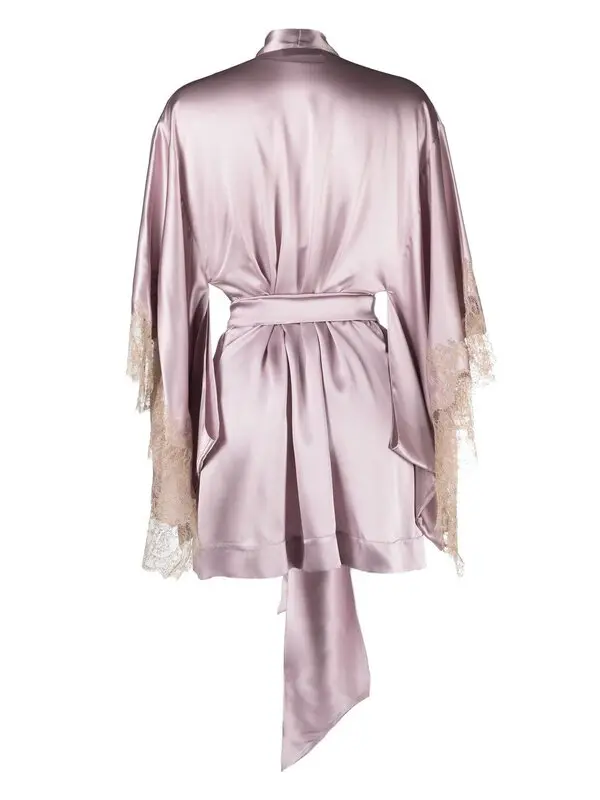 Carine Gilson Lace-detail Belted Silk Robe - Pink