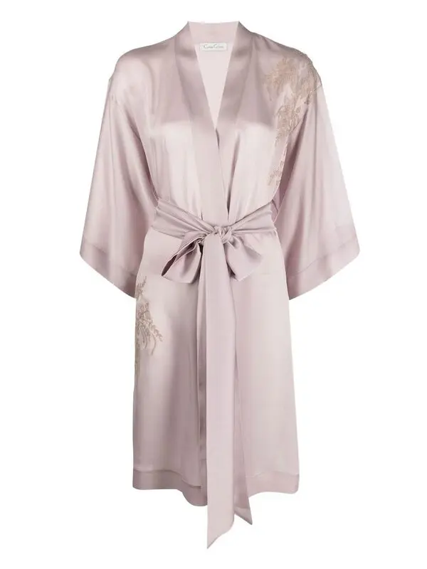 Carine Gilson Lace-applique Silk Robe - Purple