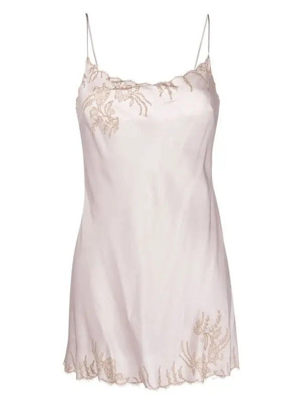 Carine Gilson Silk Slip Dress With Lace Appliqu - Purple