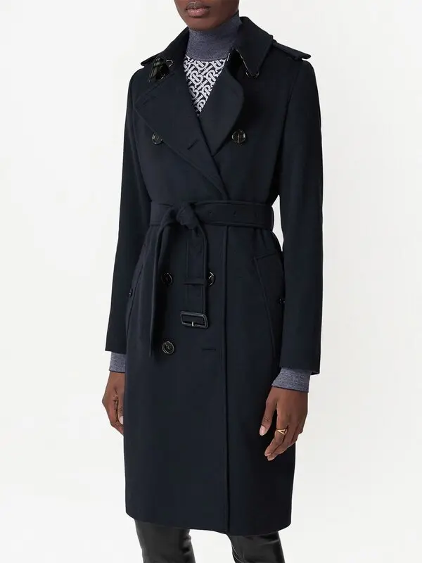 Burberry Kensington Cashmere Trench Coat - Blue