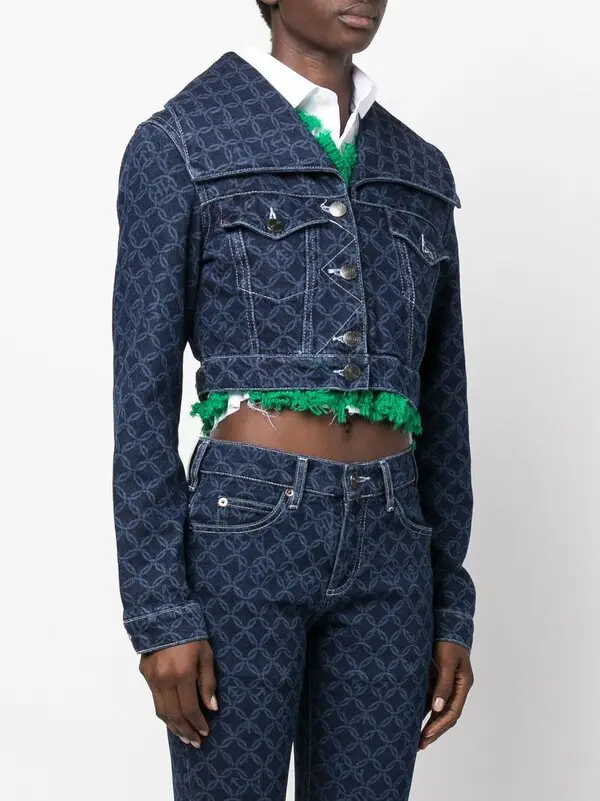 CHARLES JEFFREY Cropped Monogram-print Denim Jacket