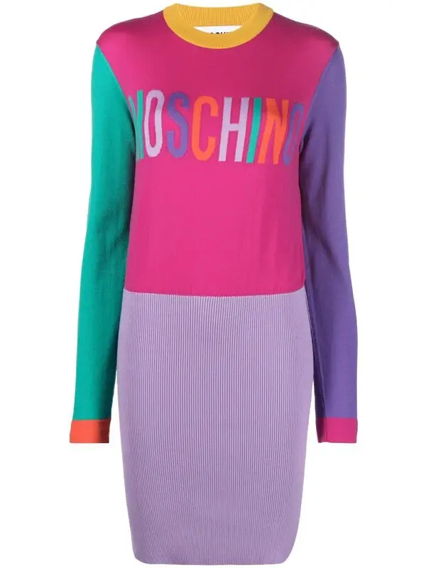 Moschino Intarsia Logo-knit Sweater Dress - Pink