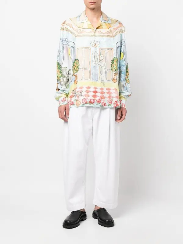 Casablanca Illustration-style Print Silk Shirt - Neutrals