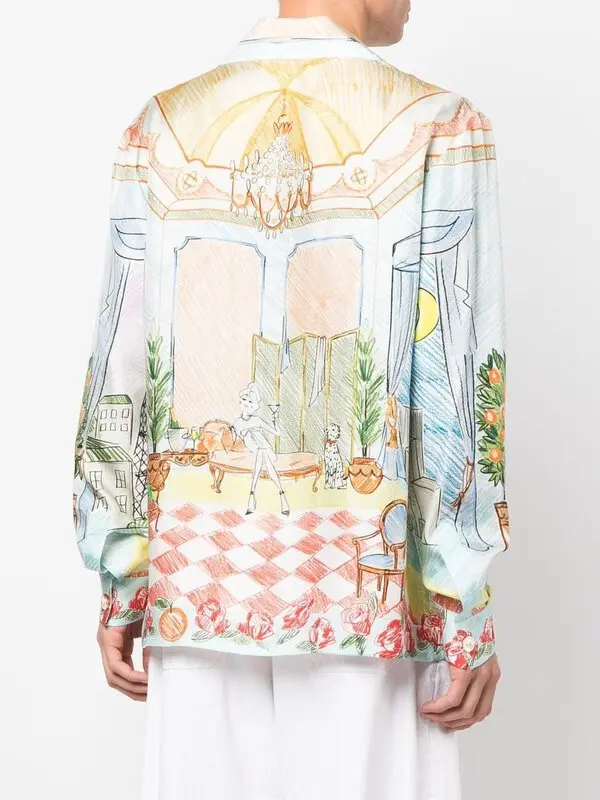 Casablanca Illustration-style Print Silk Shirt - Neutrals