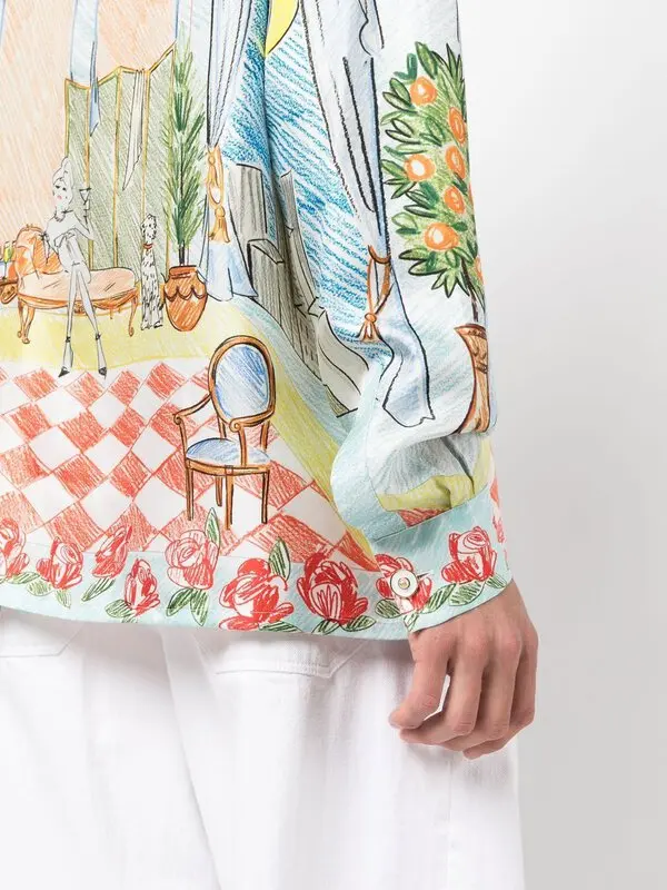 Casablanca Illustration-style Print Silk Shirt - Neutrals