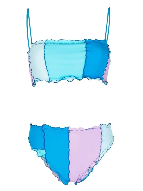 SHERRIS Colour-block Bikini Set - Blue