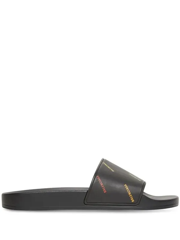 Balenciaga Logo Print Flat Slides